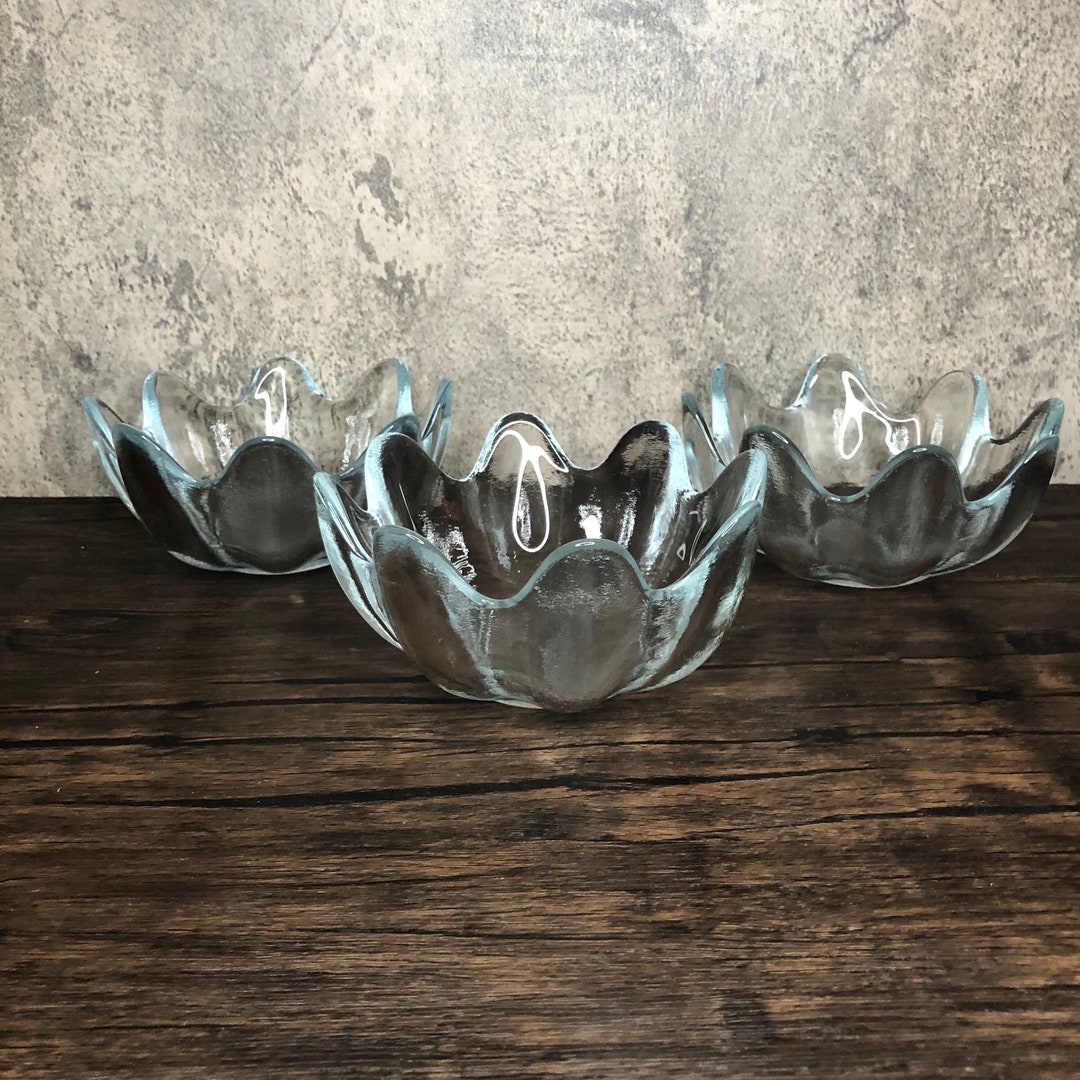 Trio, Set of 3 Vintage Blenko Handblown Clear Textured Glass Lotus ...