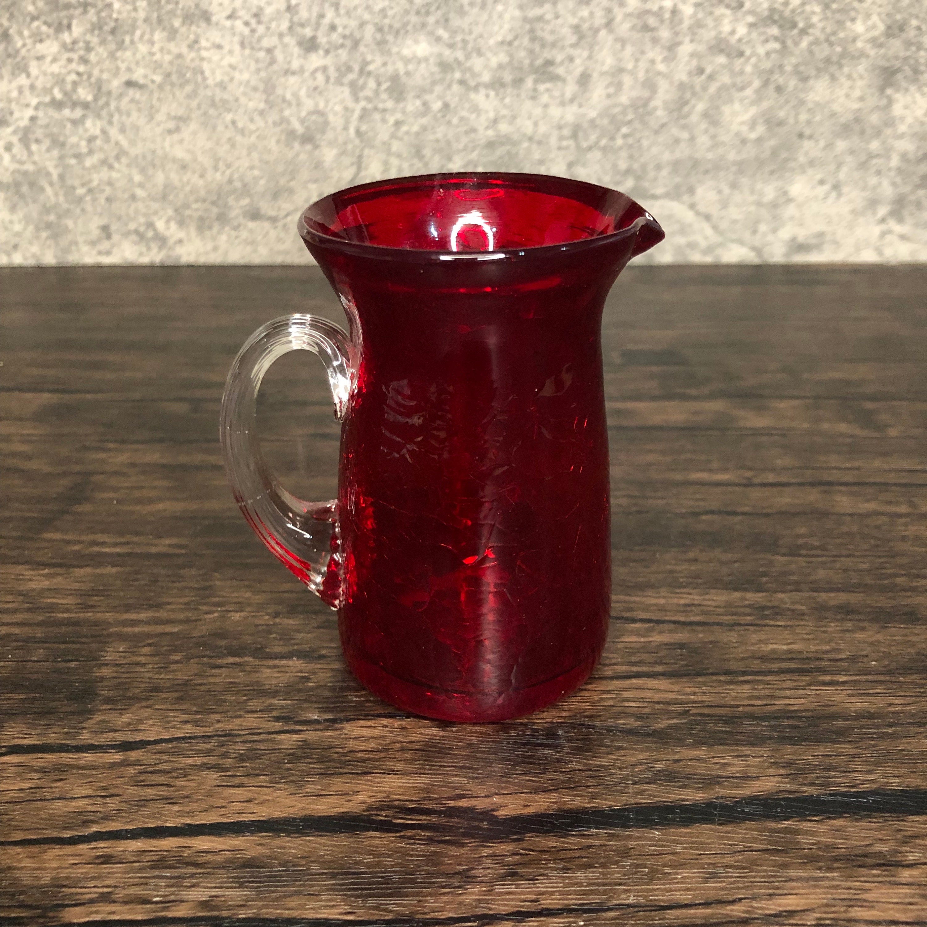 Vintage Miniature Ruby Red Amberina Handblown Crackle Glass Pitcher ...