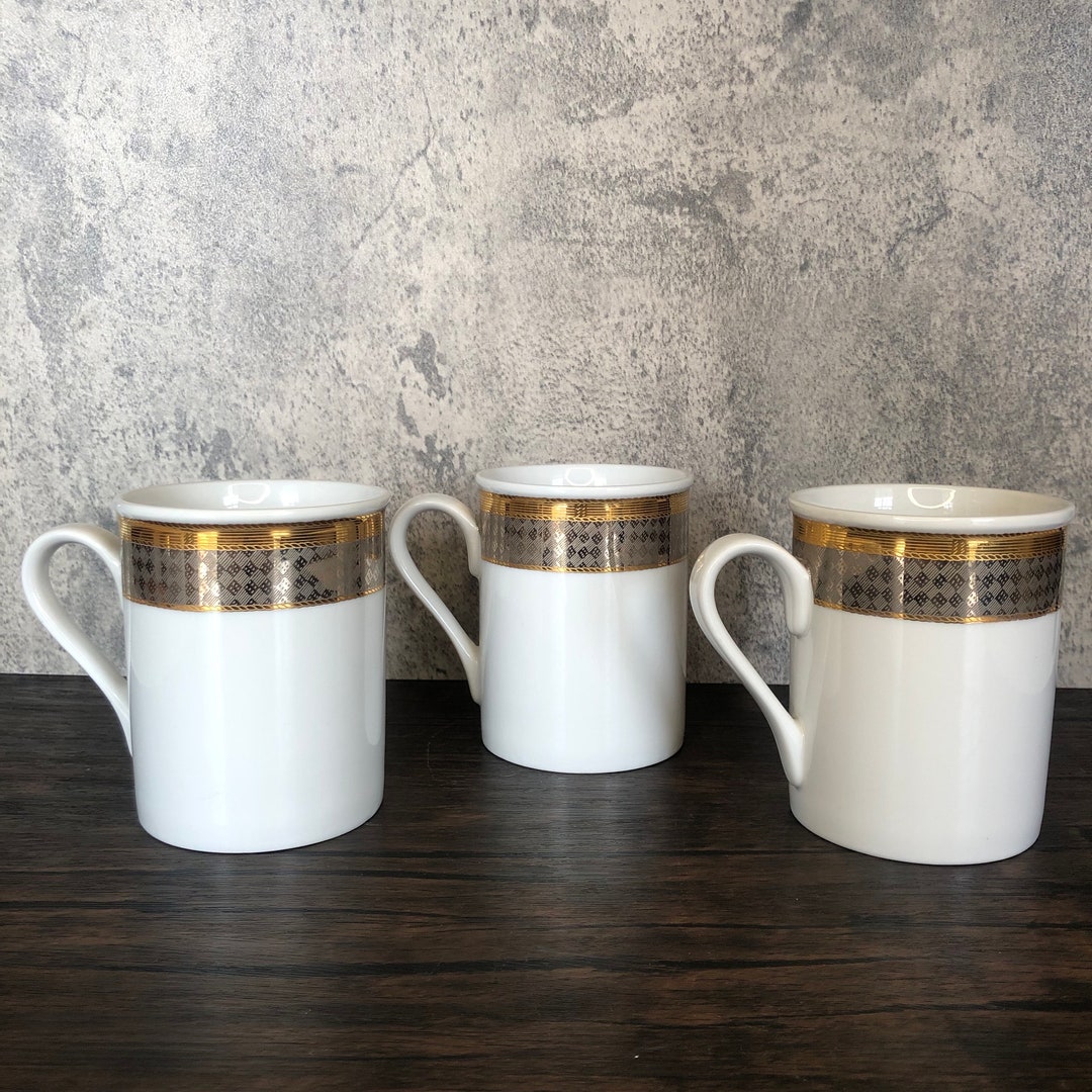 Vintage Wallace Heritage Mugs: Aegean White Porcelain With Gold ...