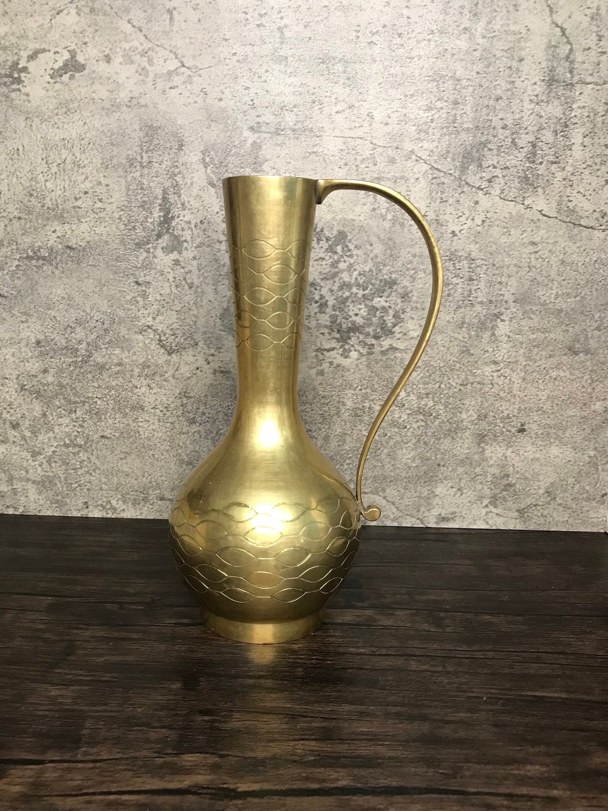 Vintage Heavy Sarna India Solid Brass Etched Diamond Pattern Tall ...