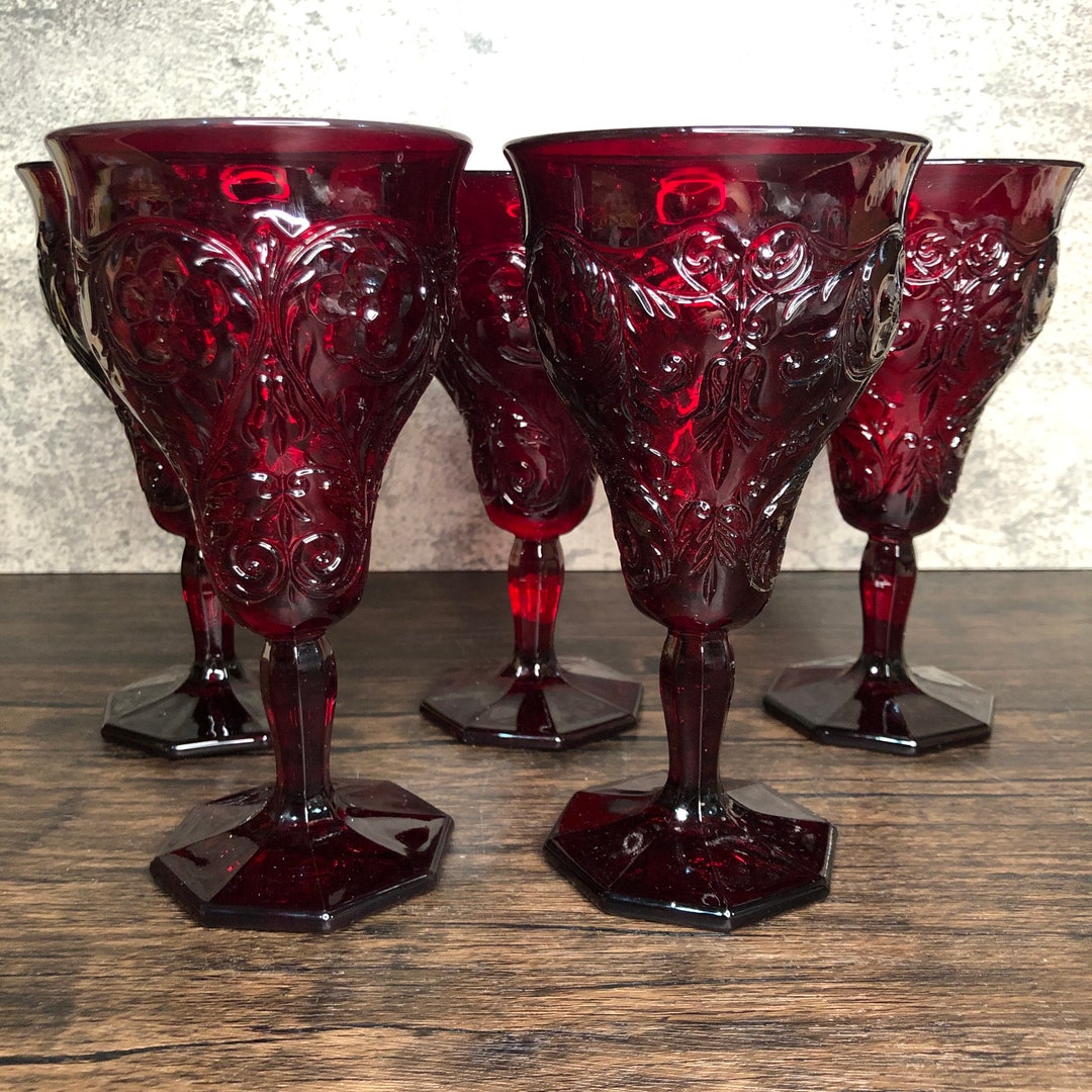 RARE!! Set of 5, Antique Mckee Glass Rock Crystal Ruby Red Embossed ...