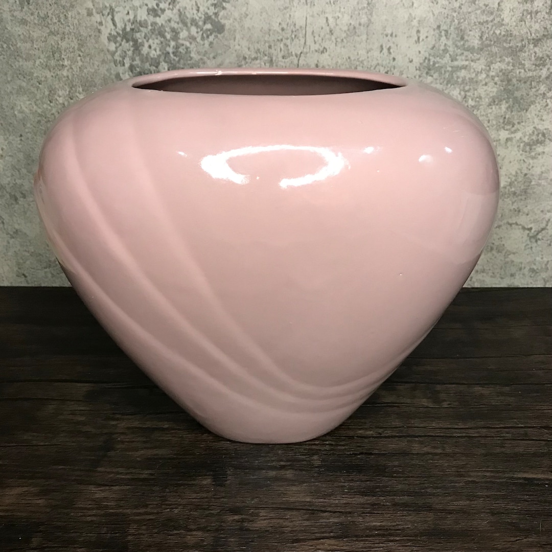 Vintage 80s Large Ceramic Mauve Pink Flower Vase Post Modern Art Deco ...