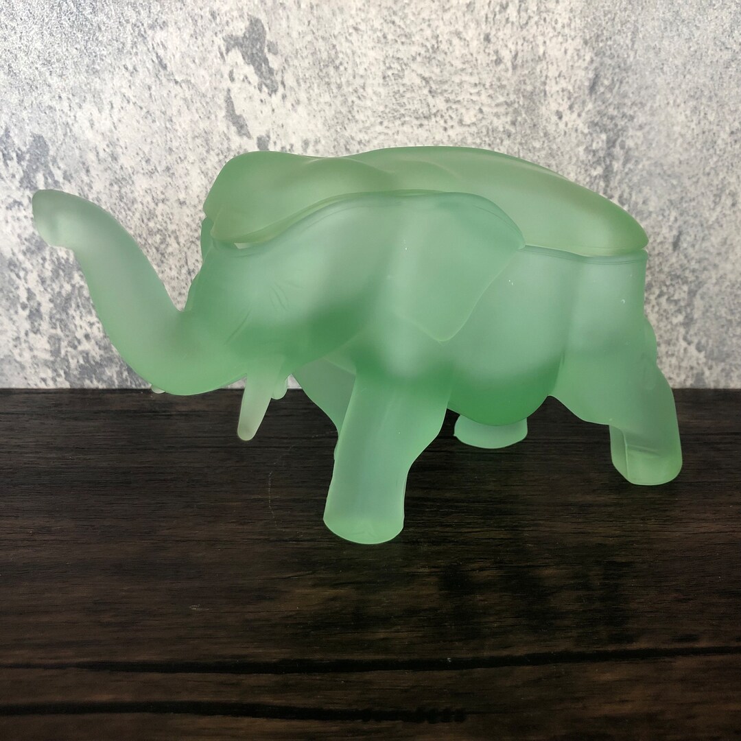 Rare Vintage Tiara Glass Elephant Dish: Frosted Satin Mint Green Decor ...