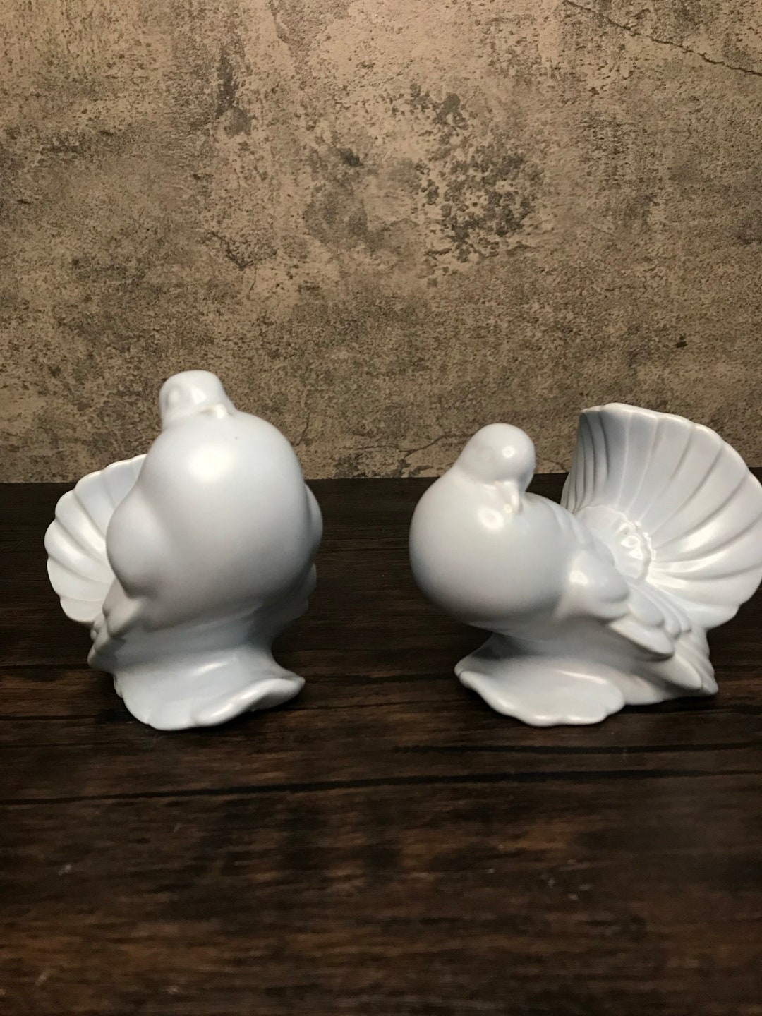 Pair of Vintage Pair, Set of 2 Porcelain Ceramic Fantail Doves Figurine ...