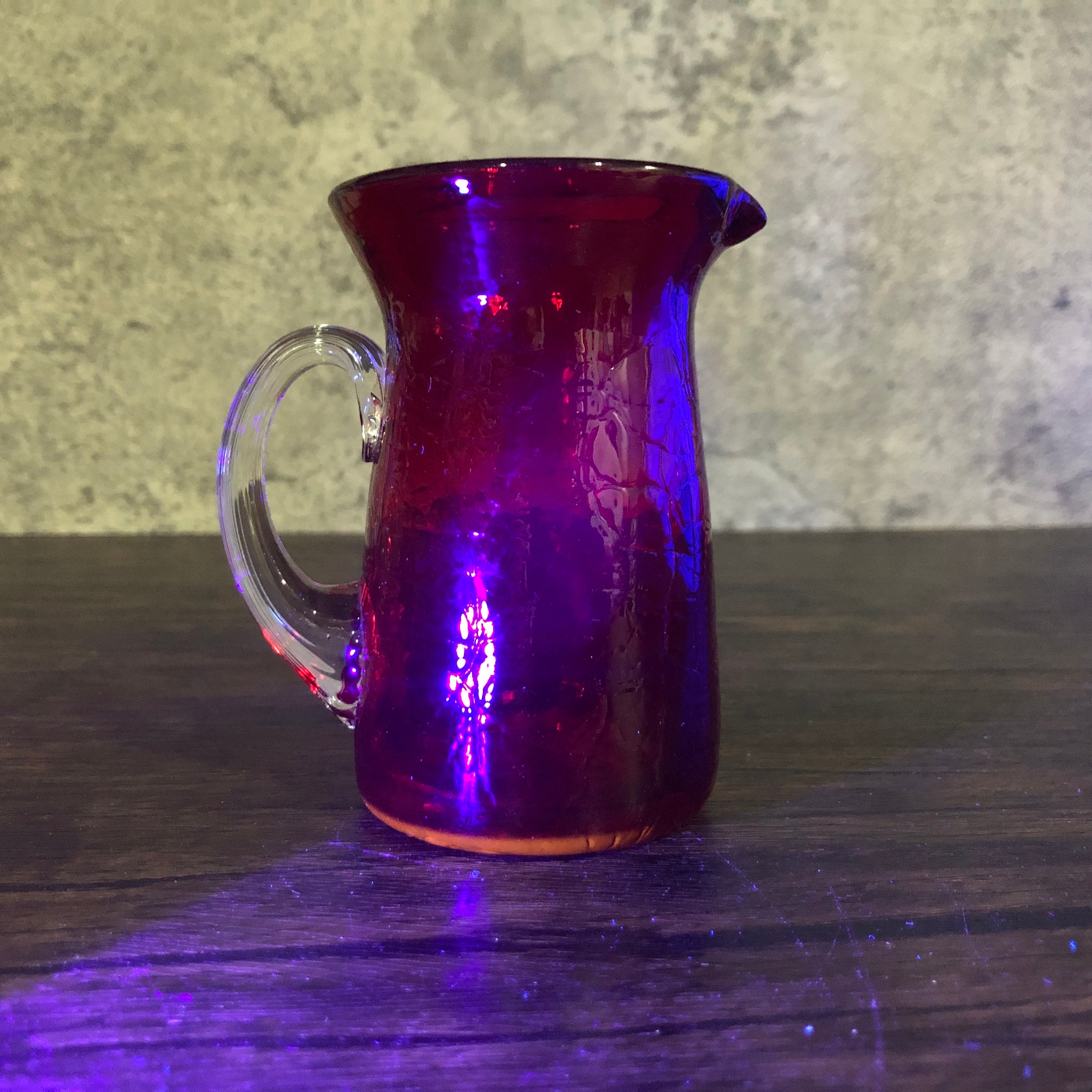 Vintage Miniature Ruby Red Amberina Handblown Crackle Glass Pitcher ...