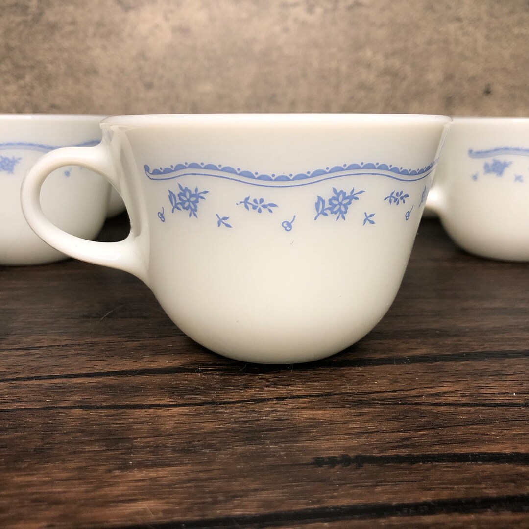Set of 7, Vintage Pyrex White Milk Glass With Cornflower Morning Blue ...