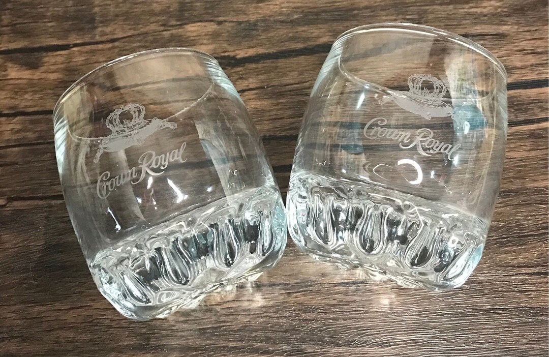 Vintage Pair, Engraved Crown Royal With Emblem Low Ball Cut Crystal ...