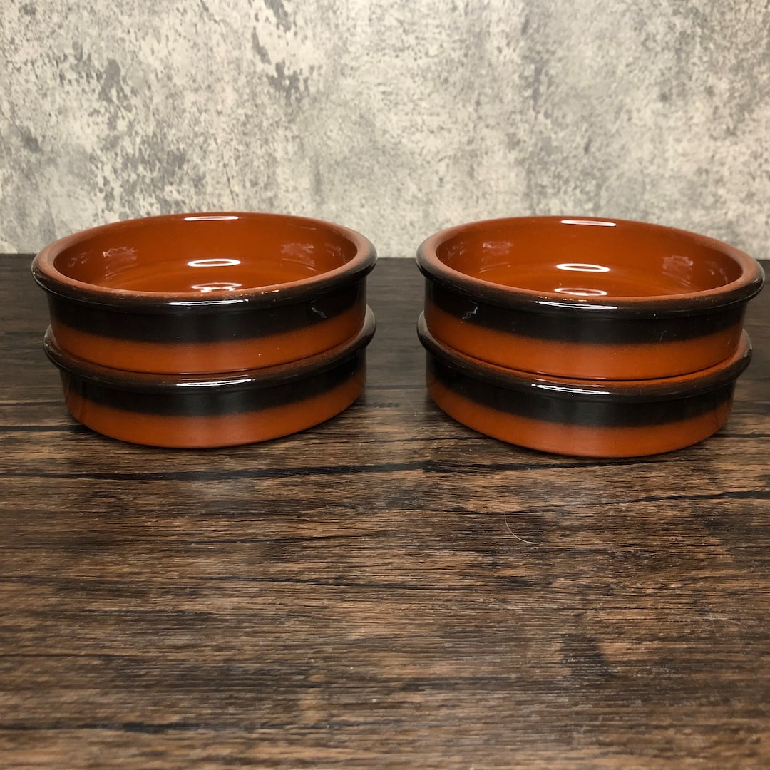 Vintage Set of 4, Cermer Rust Red and Black Terracotta Ramekin Flan ...