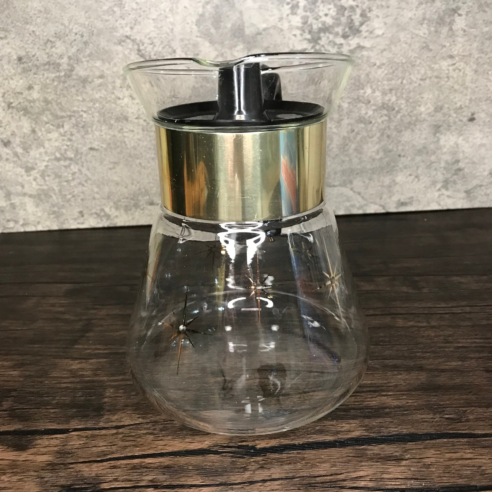 Vintage Pyrex Corningware Clear Glass Gold Atomic Starburst Coffee Pot ...