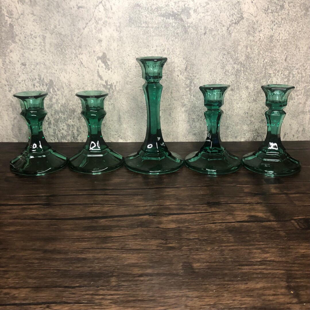 Set of 5, Vintage Indiana Glass Deep Emerald Evergreen Teal Green Glass ...
