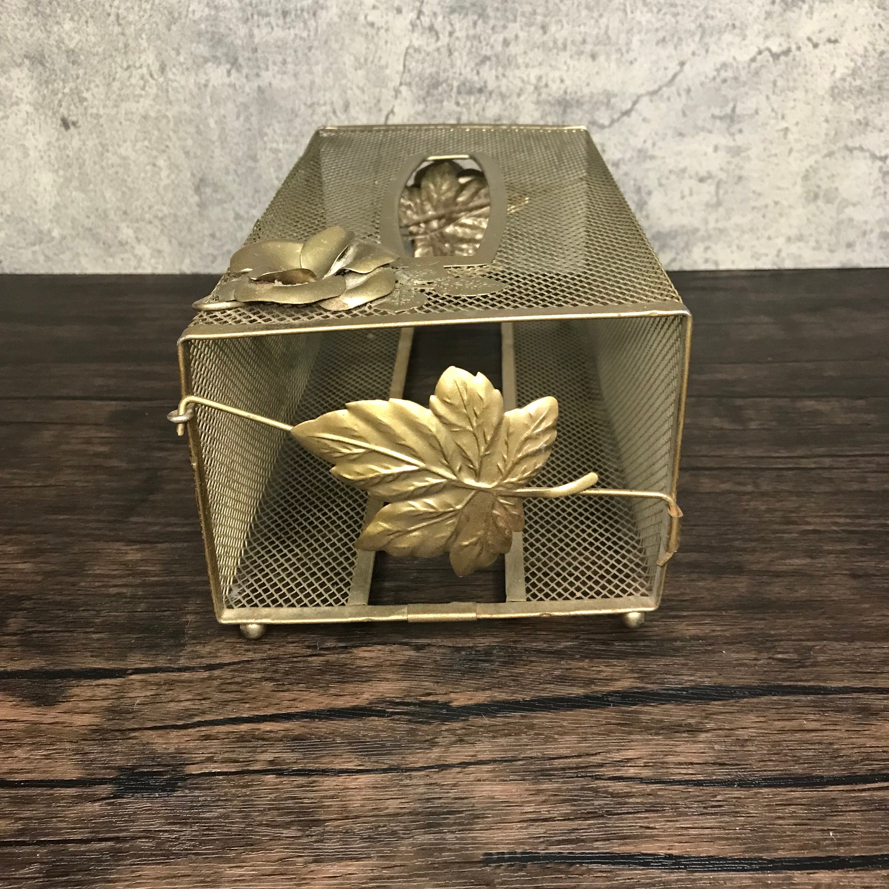 Vintage Ornate Gold Toned Metal Mesh Tissue Box Footed With Metal Rose ...
