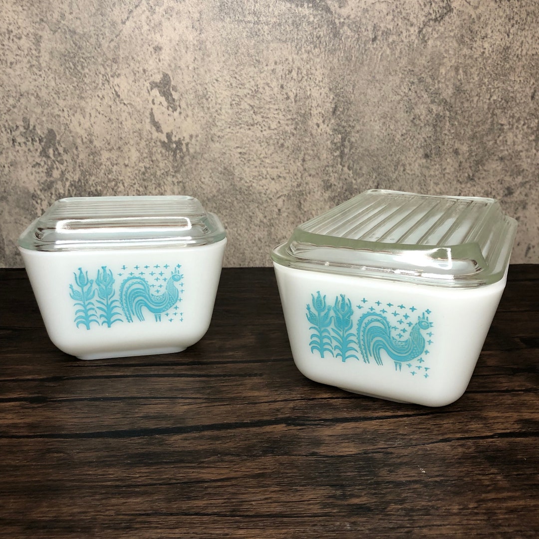 Set of 2, Vintage Pyrex 4 Pc White and Blue Pattern Amish Butterprint ...