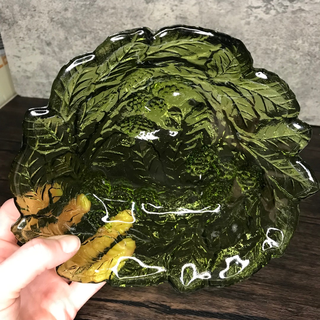 Vintage Indiana Glass Avocado Green Bowl: Embossed Fruit Trinket Dish ...