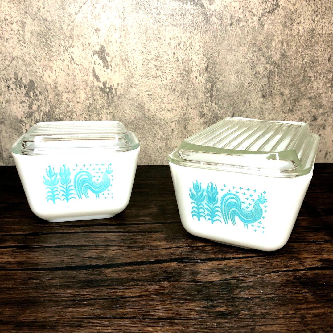Set of 2, Vintage Pyrex 4 Pc White and Blue Pattern Amish Butterprint ...