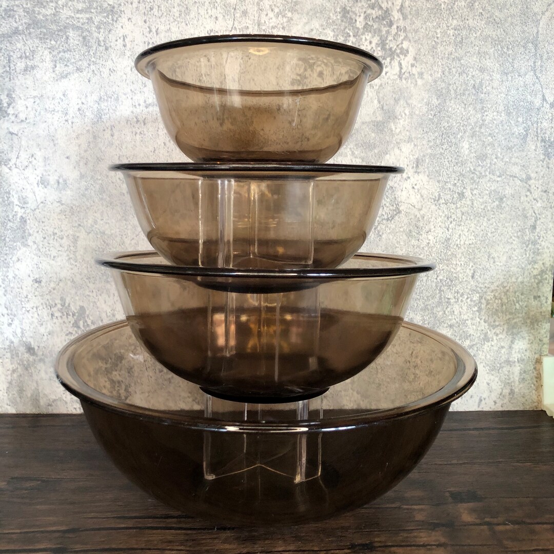 Full Set of 4, Vintage Pyrex England Amber Smokey Fireside Brown ...