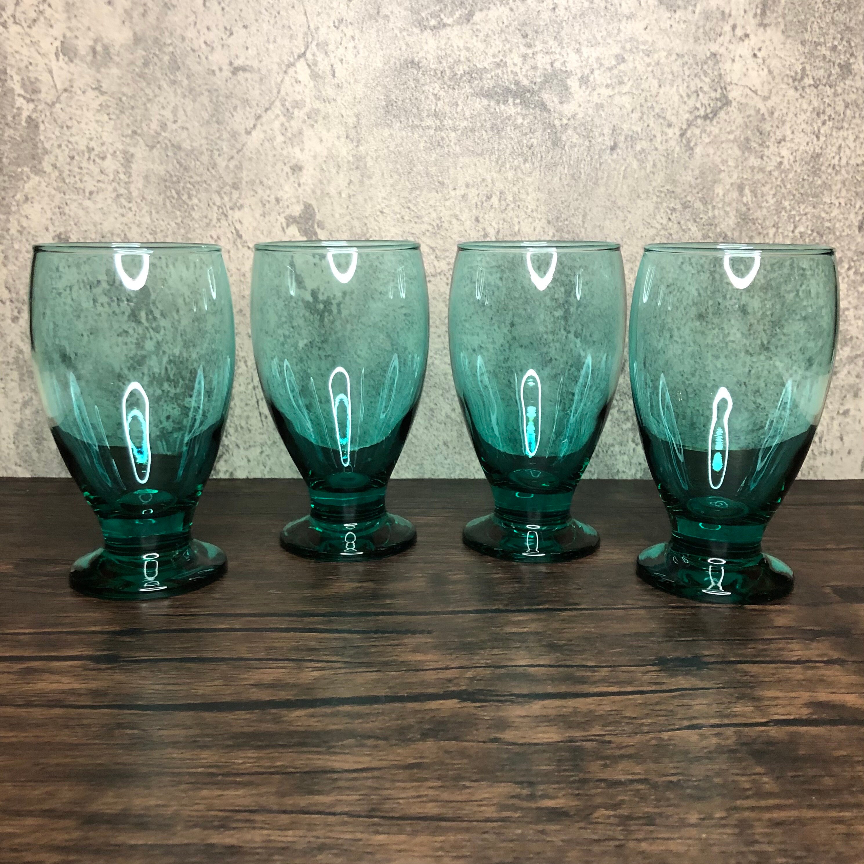 Set of 4, Vintage Cristar Copa Agua Lexington Full Color Teal Green ...