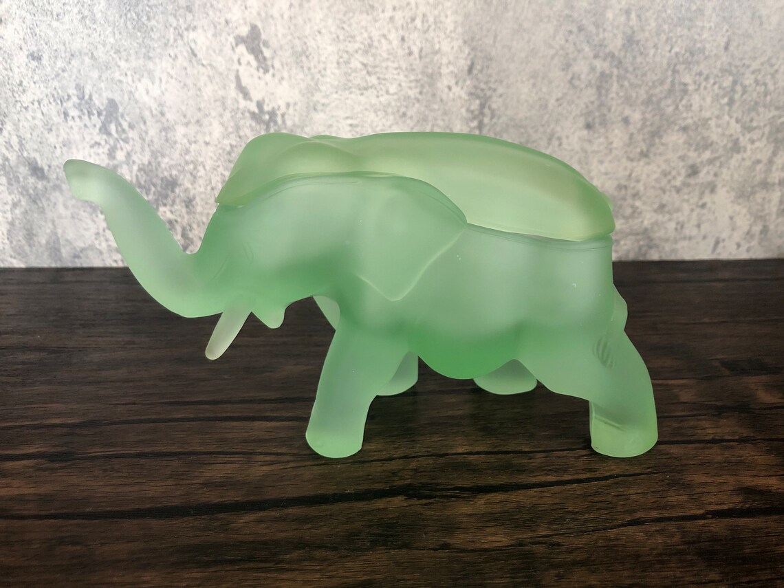 Rare Vintage Tiara Glass Elephant Dish: Frosted Satin Mint Green Decor ...
