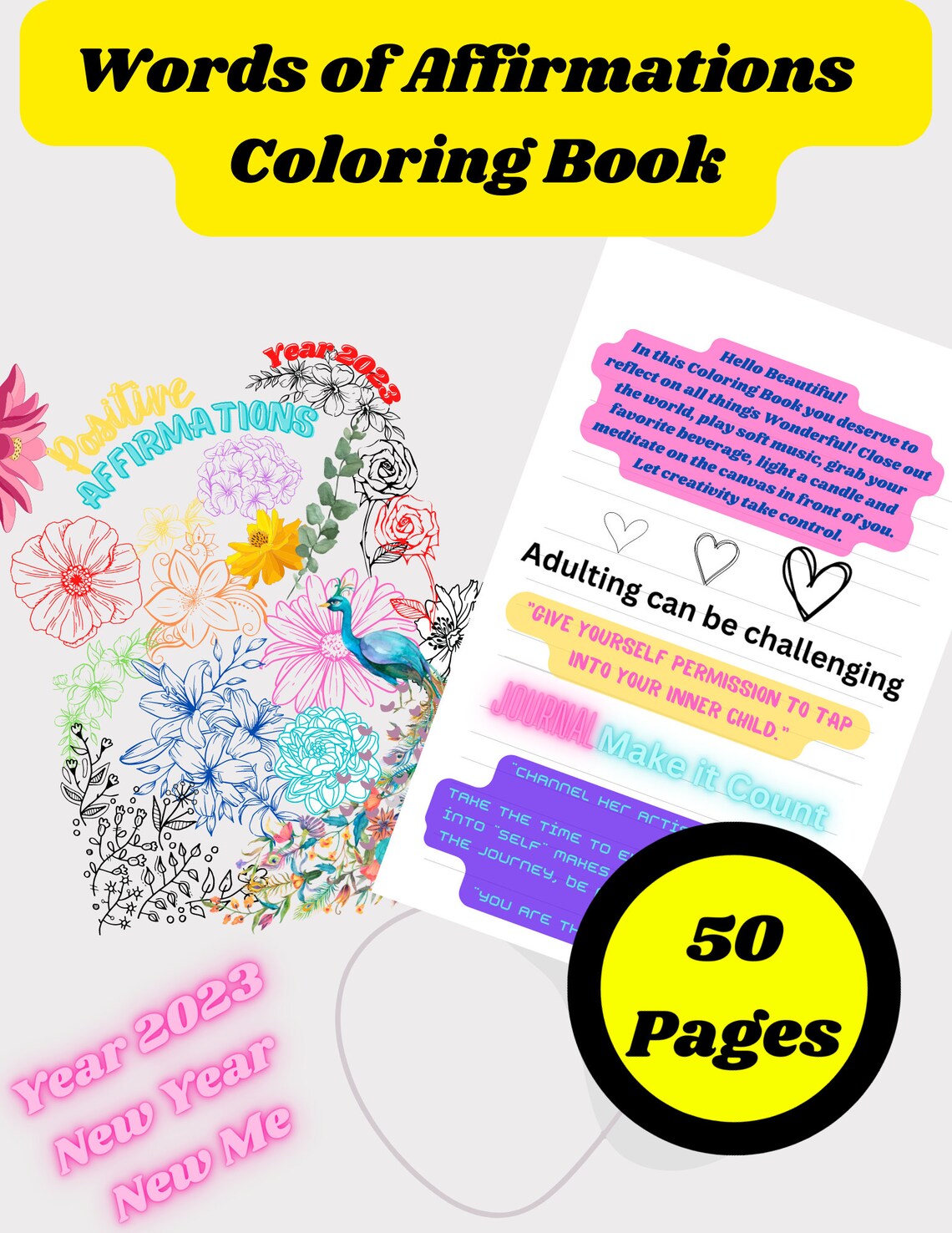 50 Positive Affirmation Coloring Pages for Adults, Mental Health and ...