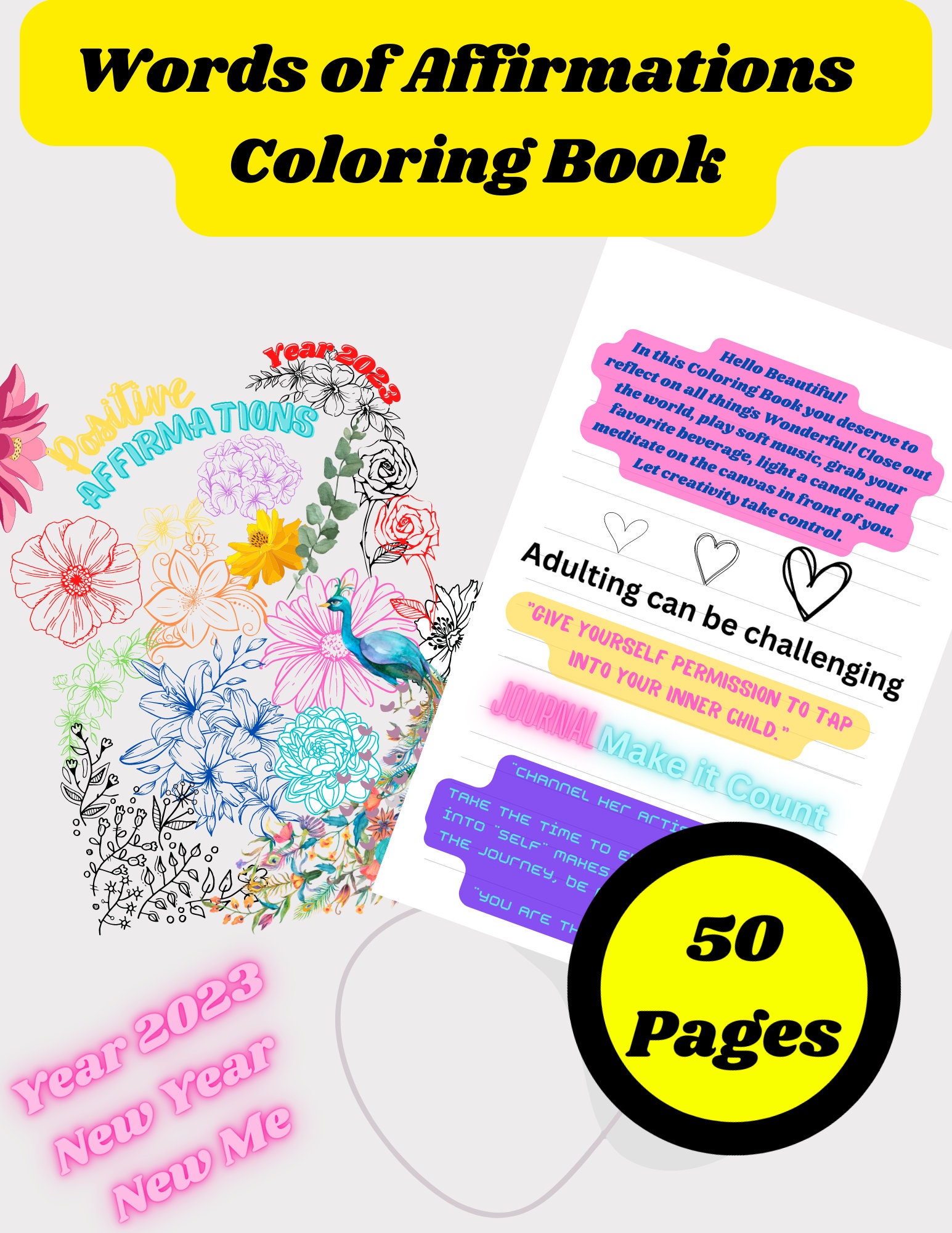 50 Positive Affirmation Coloring Pages for Adults, Mental Health and ...