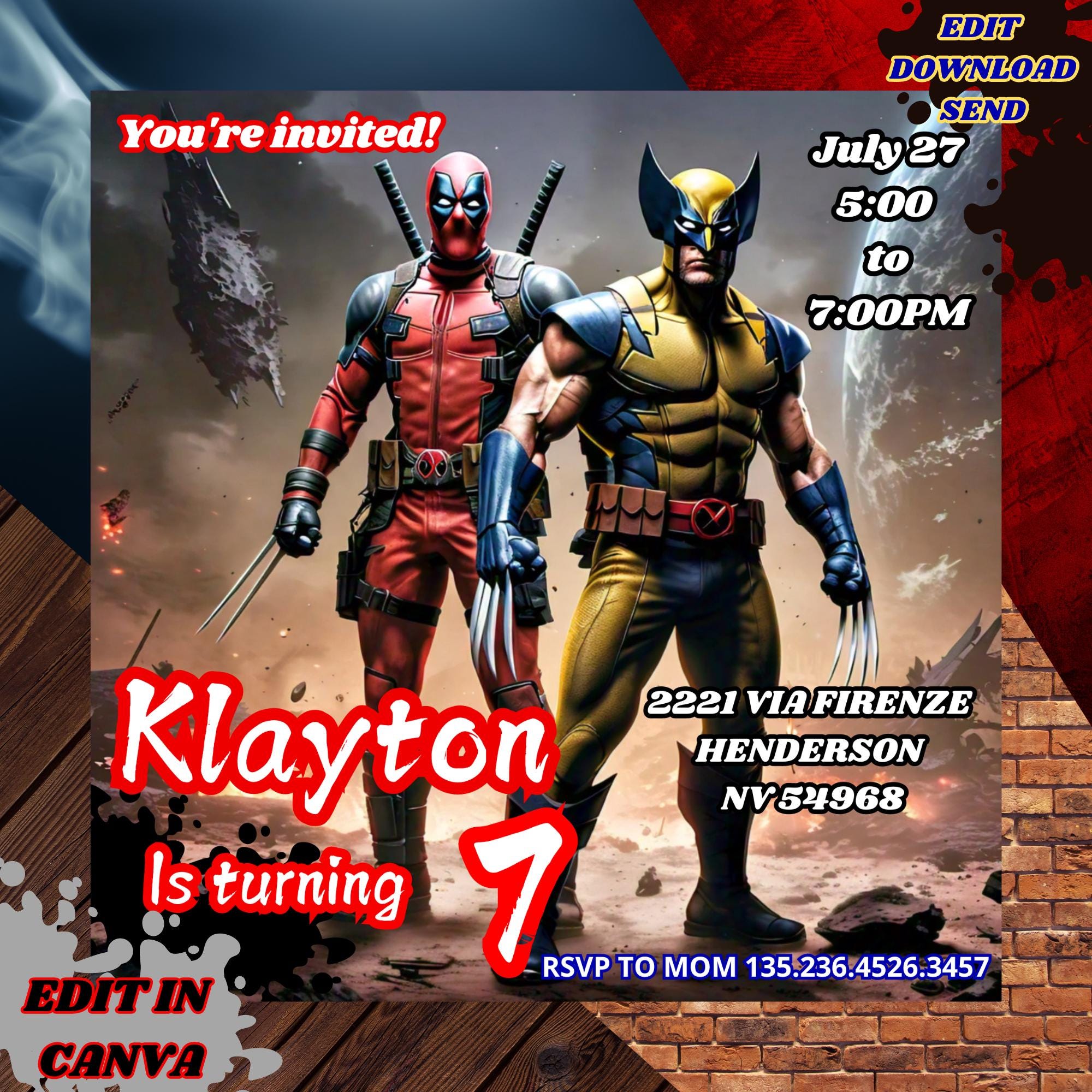 Deadpool & Wolverine /birthday Invitation/digital Download/print at ...