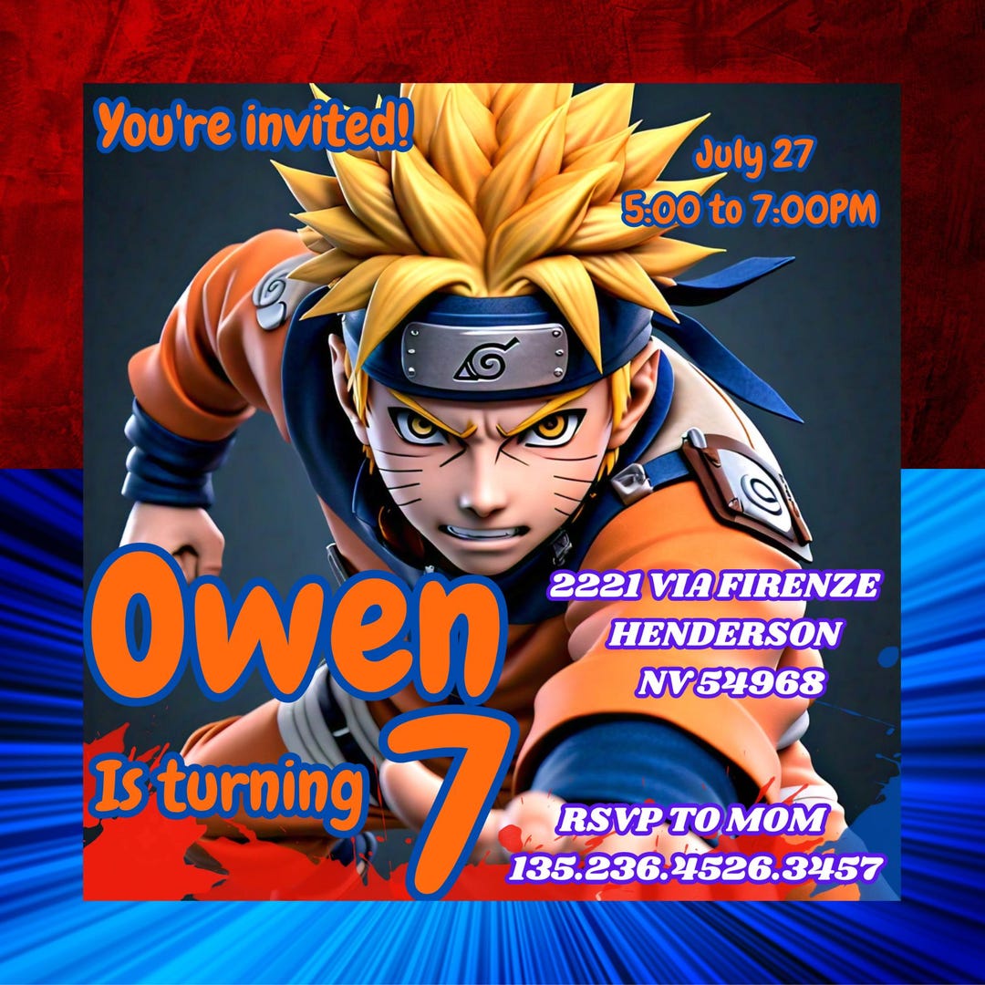 Naruto Birthday Invitation/digital Download/print at Home/diy ...