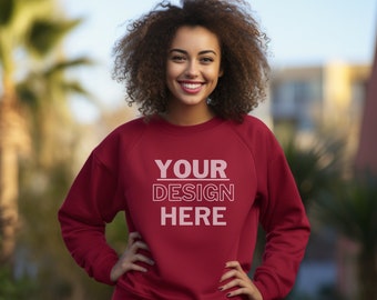 Gildan 18000 Red Sweatshirt Mockup G180 Red Crewneck Mockup Model Mock ...