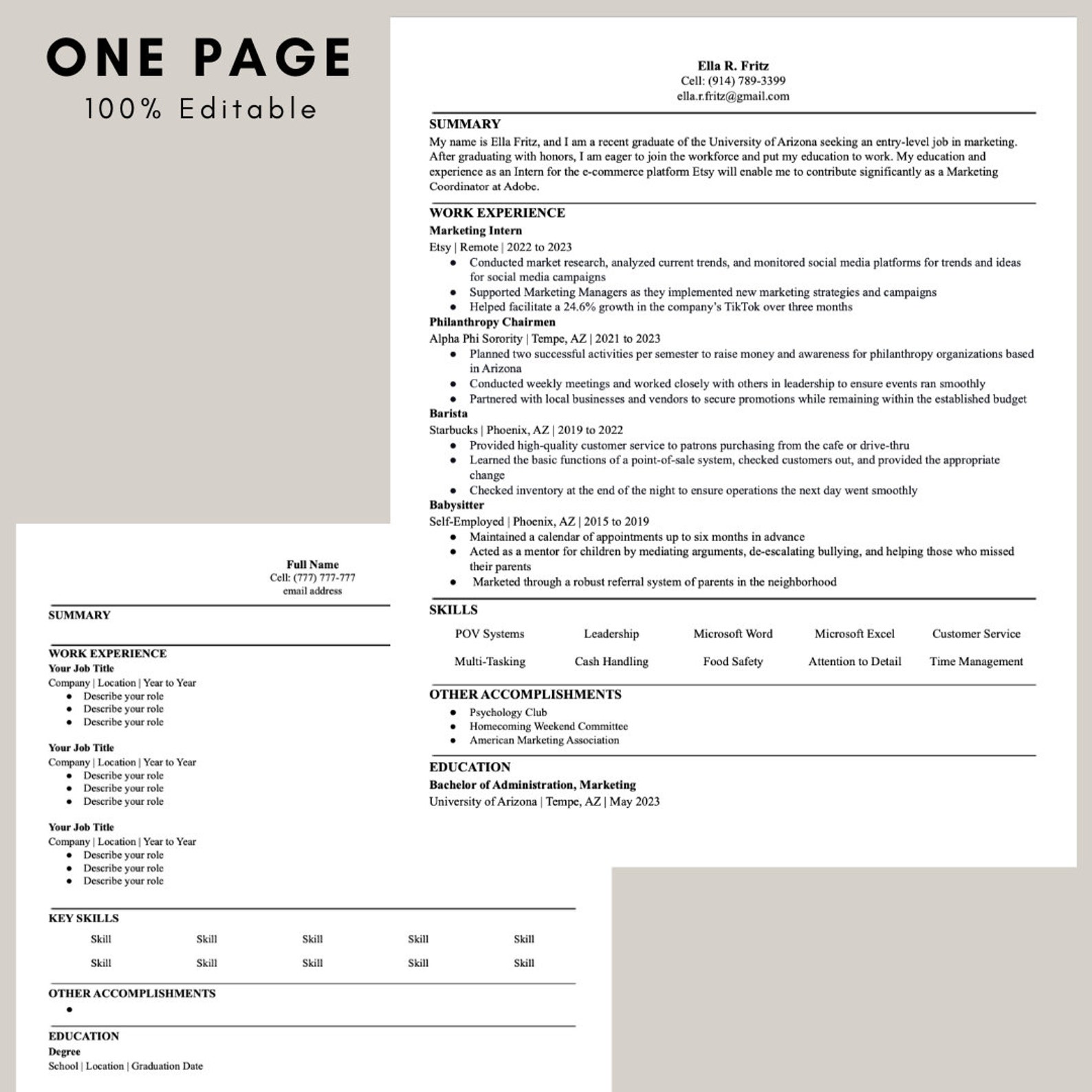 Entry-level/recent Grad Basic Resume Template - Etsy