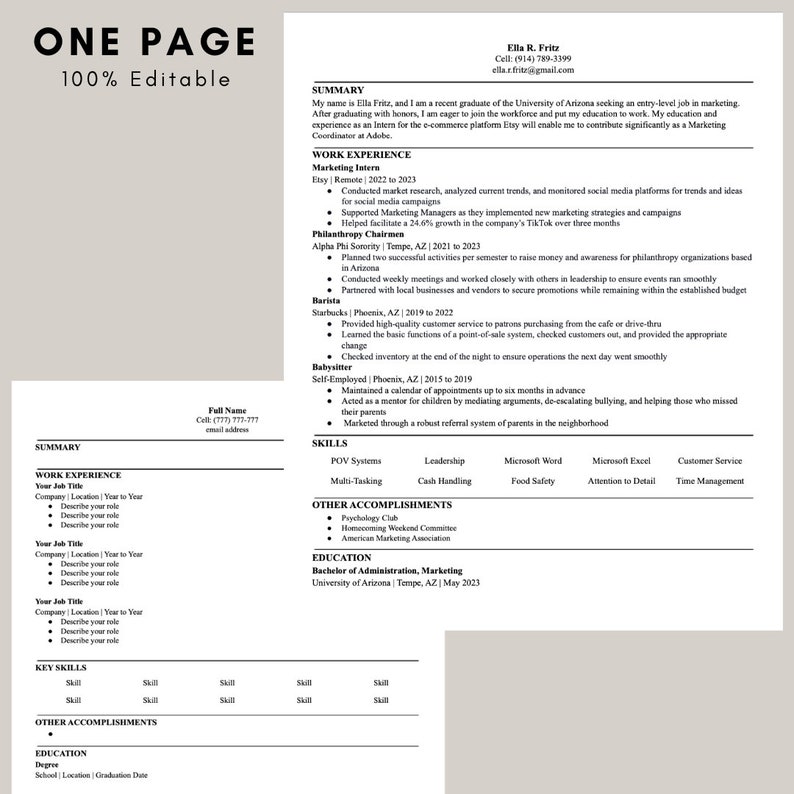 Entry-level/recent Grad Basic Resume Template - Etsy