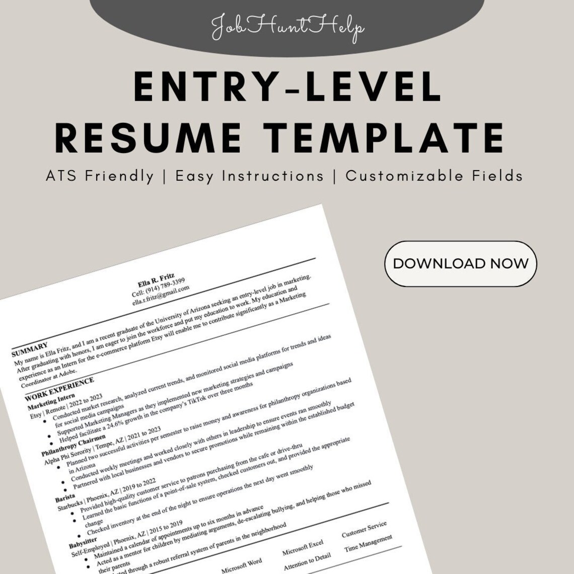 Entry-level/recent Grad Basic Resume Template - Etsy