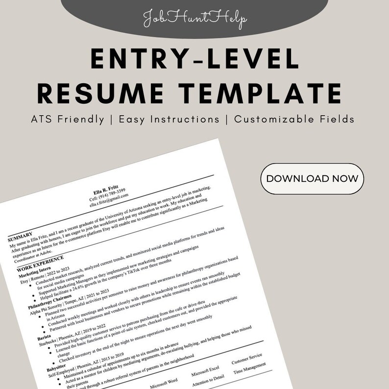 Entry-level Recent Grad Basic Resume Template - Etsy
