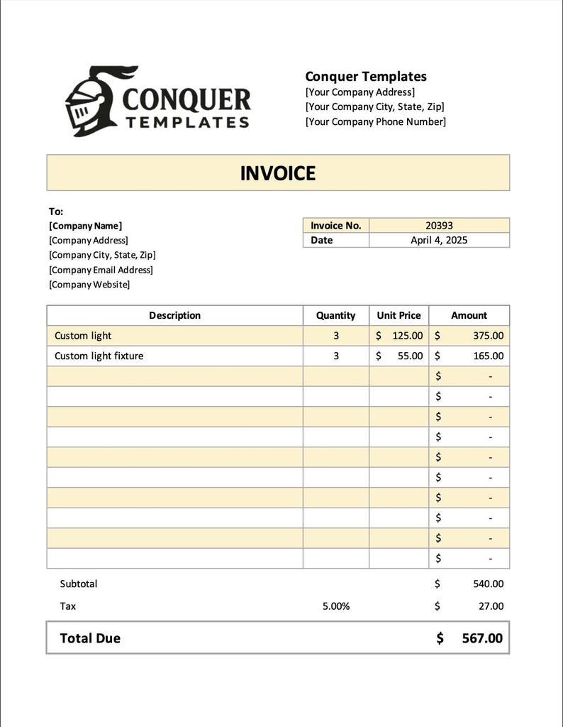 Fully Customizable Invoice Template Excel - Etsy