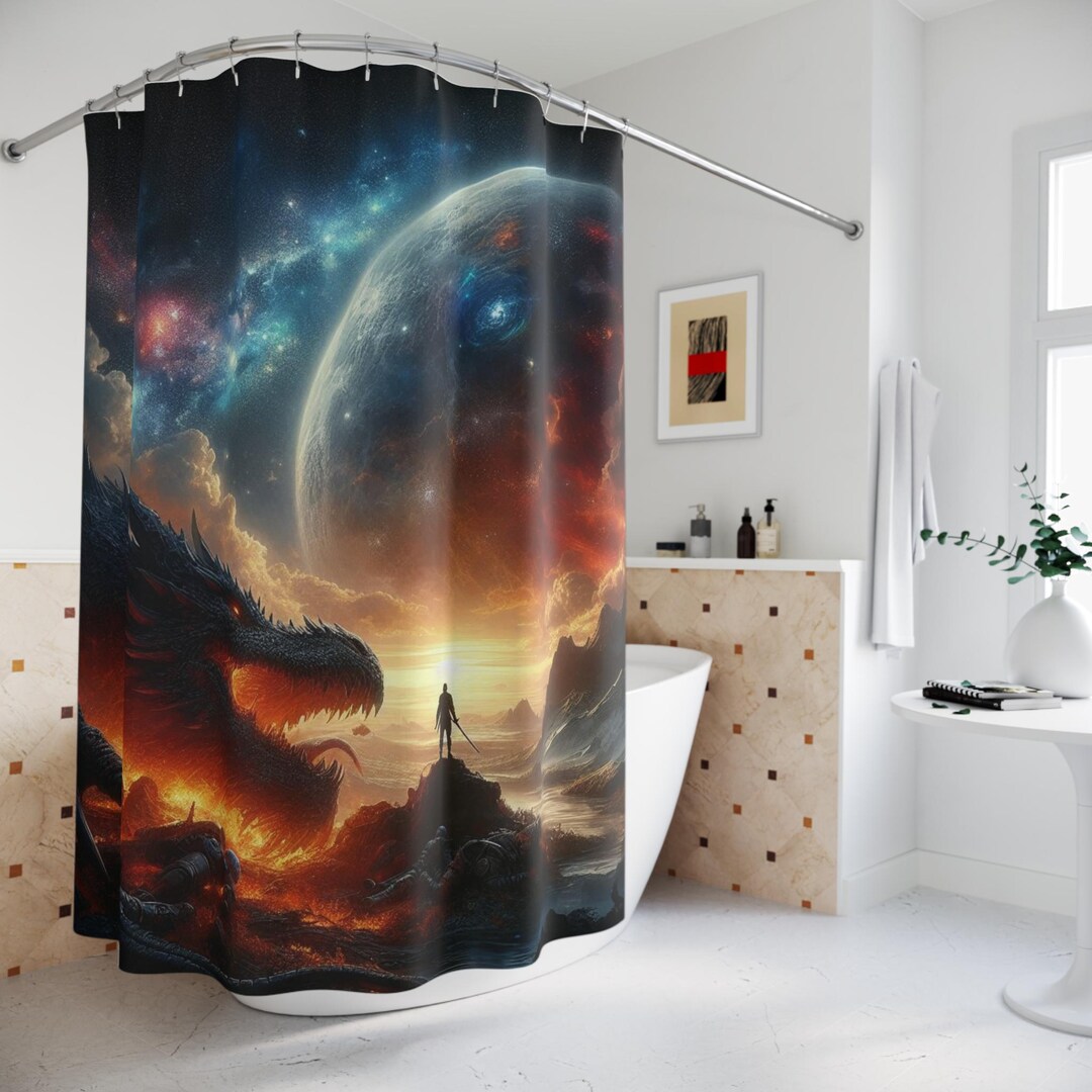 Dragon Shower Curtain Fantasy Bathroom Decor, Warrior Art, Dragon Lover ...