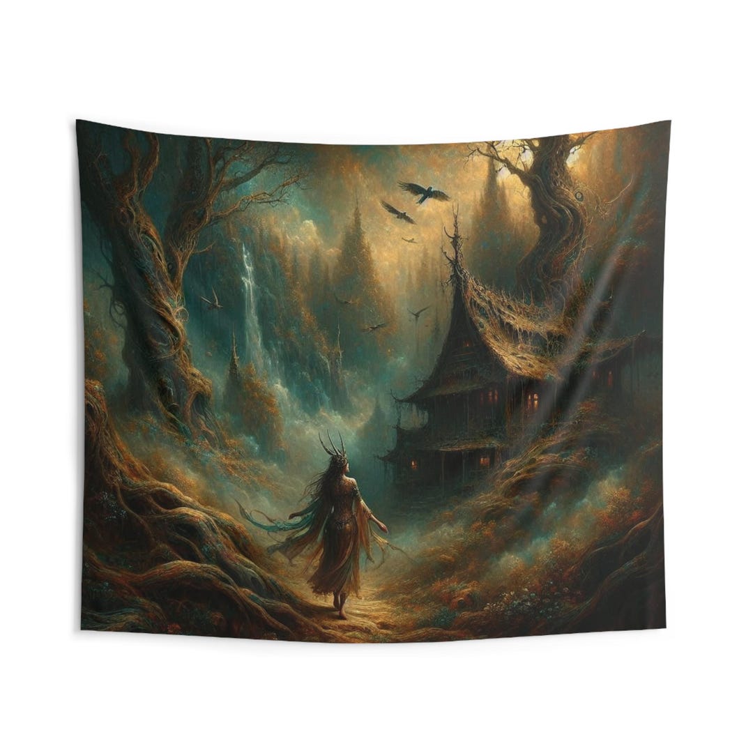 Enchanted Art Wall Tapestries, Mythical Tapestry, Forest Witch Fantasy ...