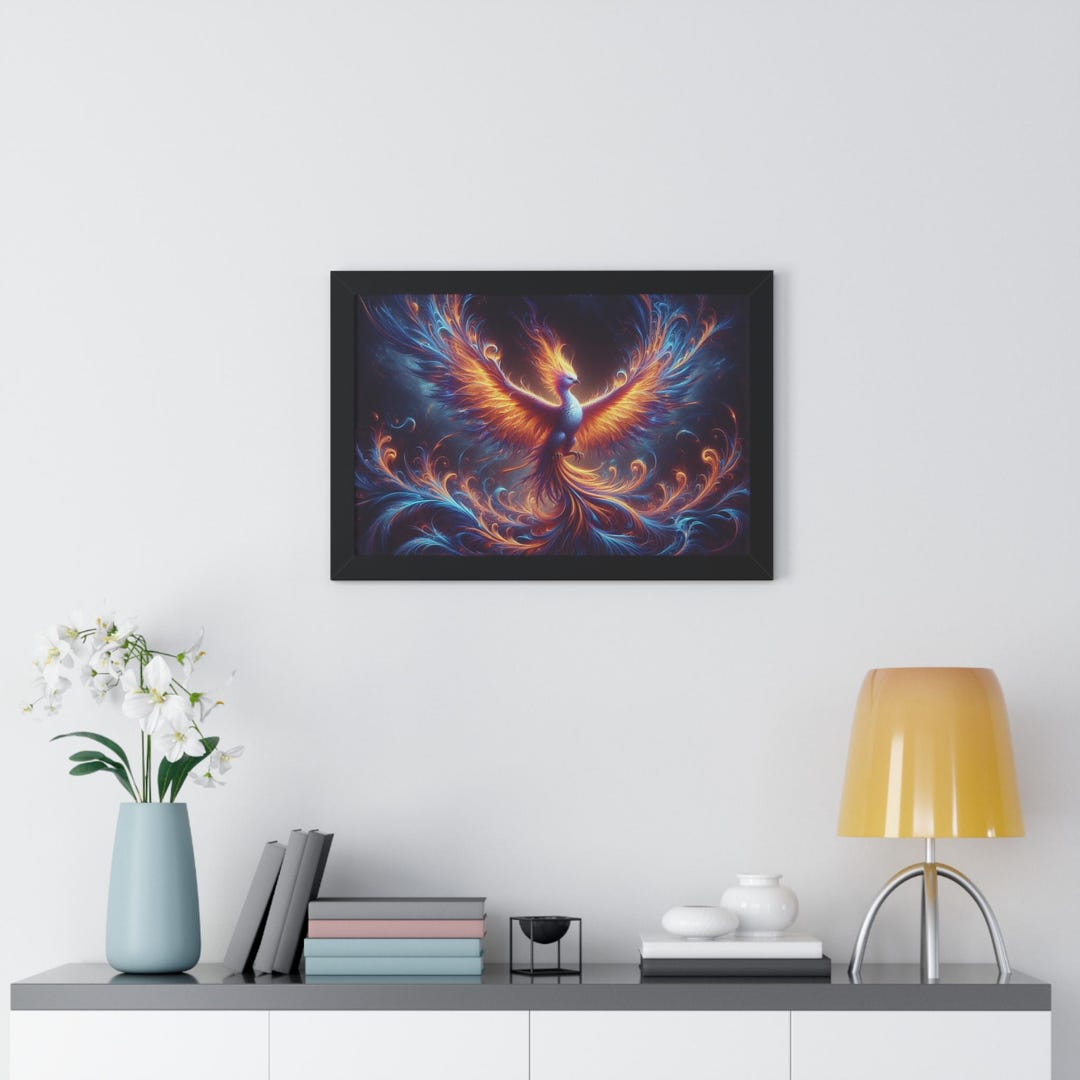Mythical Phoenix Art Framed Horizontal Poster, Mythology Wall Decor ...