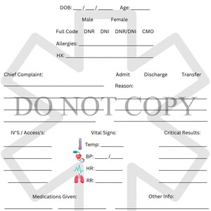 Simple ER Nurse Report Sheet, Nurse Handoff Report, Emergency Nursing ...