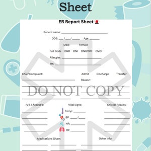 Simple ER Nurse Report Sheet, Nurse Handoff Report, Emergency Nursing ...