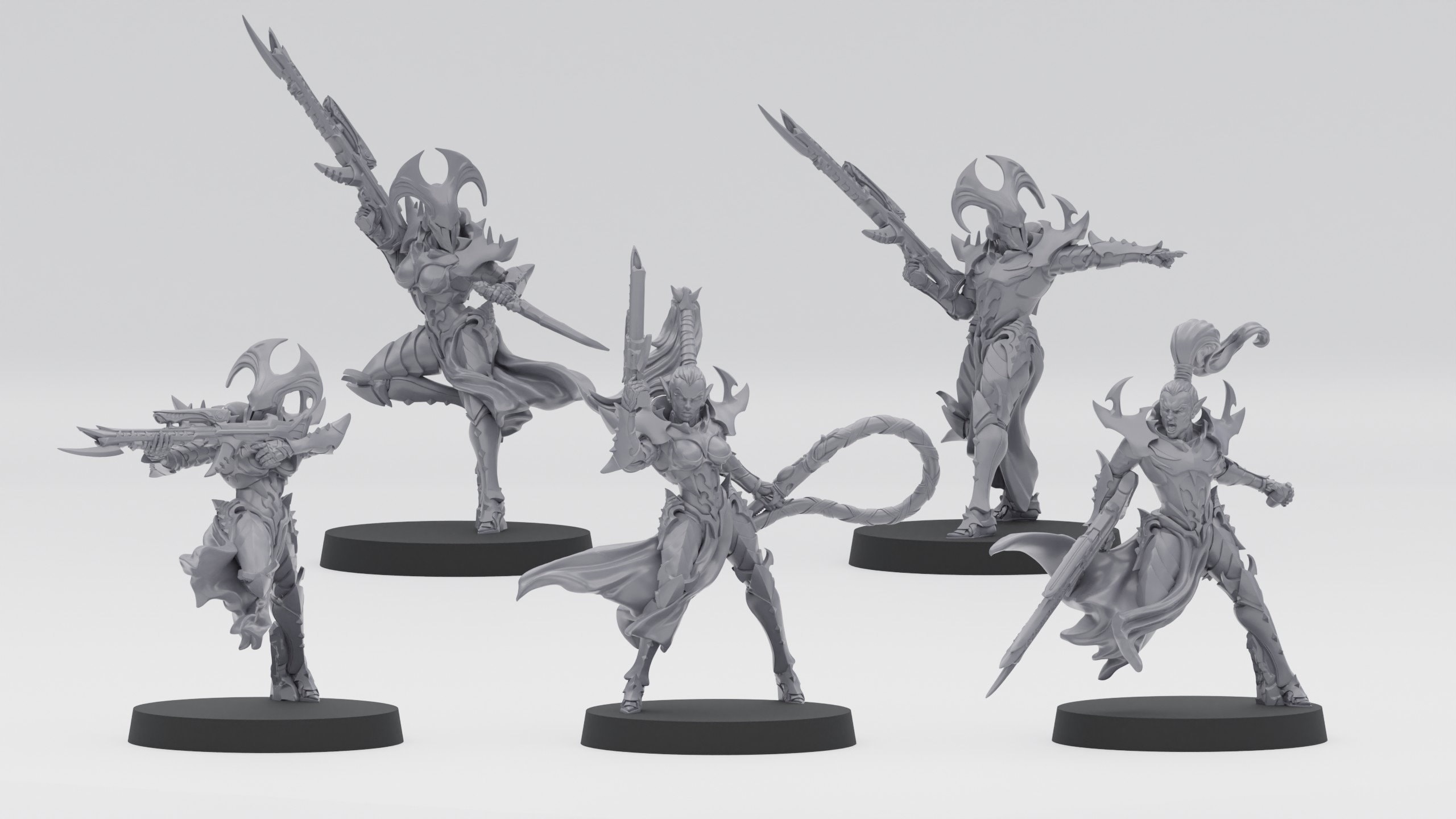 Space Dark Elves Hunter (5) - 3D Printed Tabletop Miniatures / 32mm ...