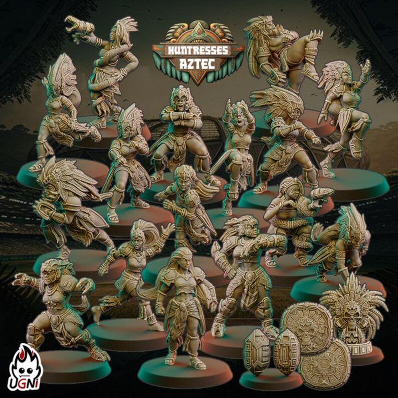 Huntress Aztec Fantasy Football Team, 16 Tabletop Miniatures, 16K ...