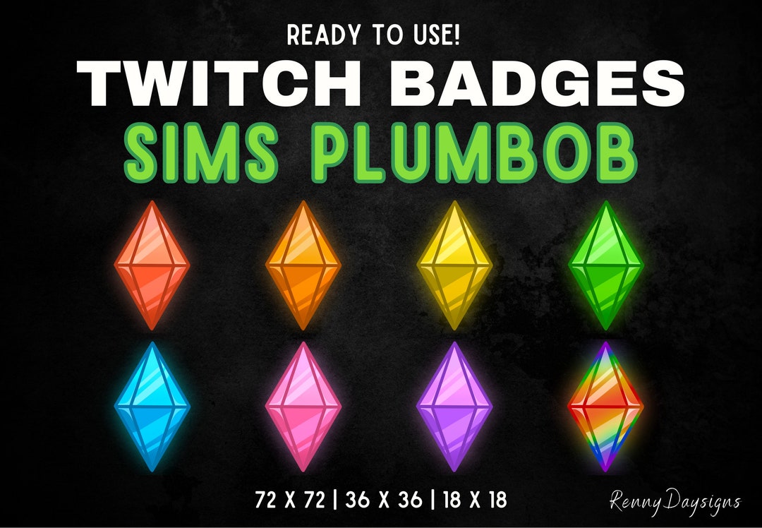 Plumbob Badge Set 8 Pack Premade Twitch Youtube Discord Pack Package Cute Glowing Sub Bit Badges
