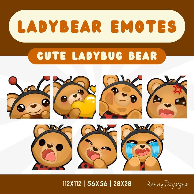 Ladybug Teddy Bear Twitch Emotes | Cute Teddy Bear Sub Emote Set ...