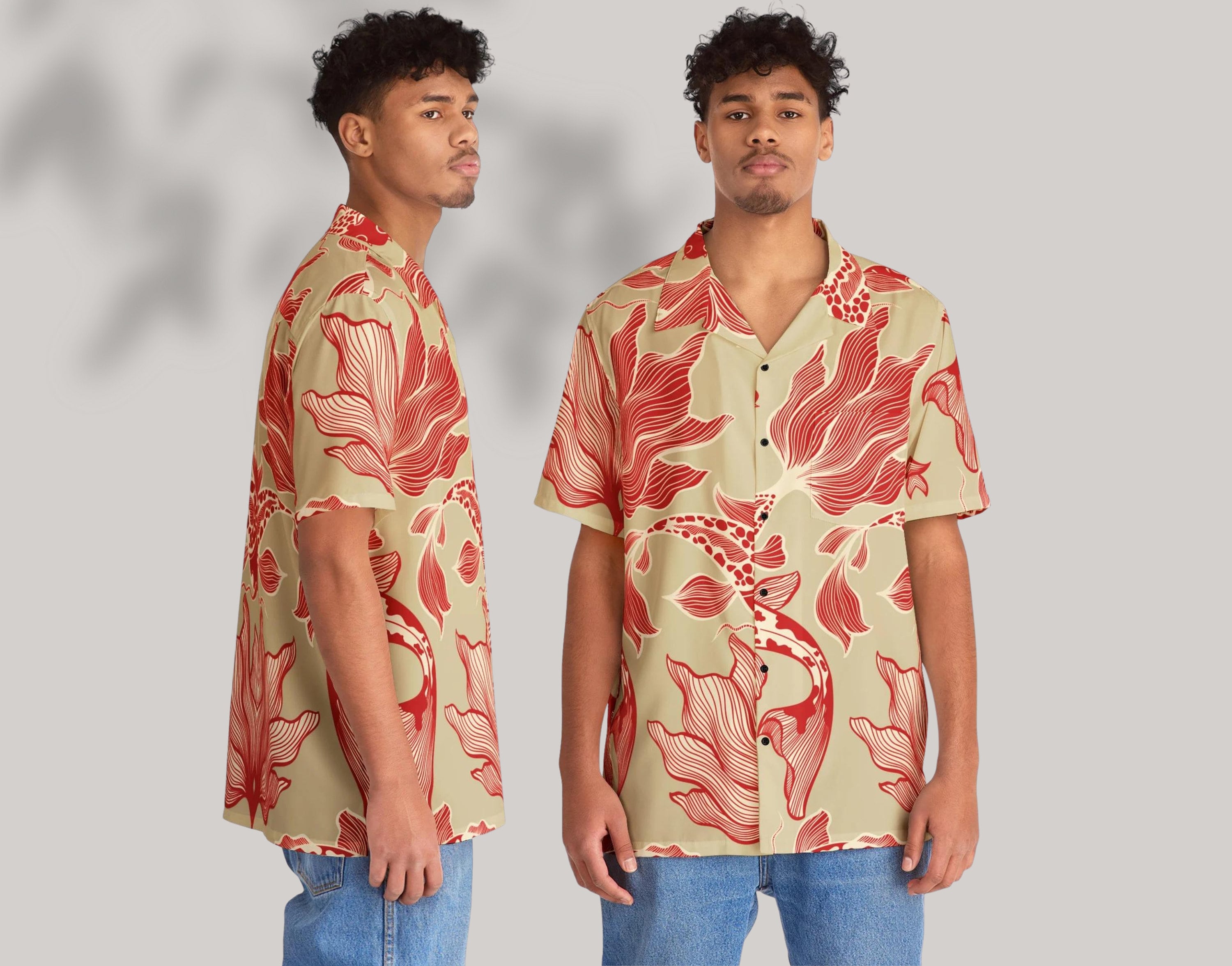 Japanese Pattern Button Up/retro Style Button Up/mens Button up Shirt ...