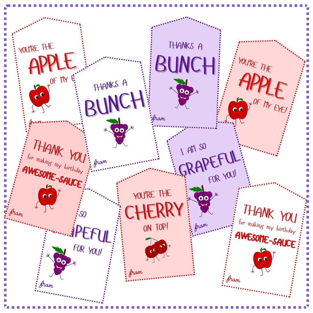 Fruit Themed Class Gift Tags, Treat Tags, Thank You and Birthday - Etsy