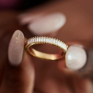 Baguette Cut Pave Setting Moissanite Diamond Enagement Ring Half ...