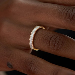 Baguette Cut Pave Setting Moissanite Diamond Enagement Ring Half ...