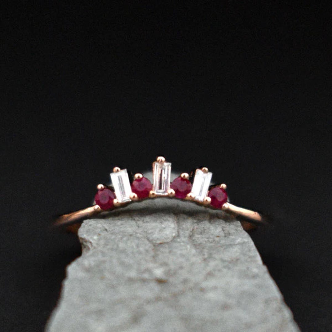 Alternate Ruby Baguettes and Colorless Round Cut Diamond 3/4 - Etsy