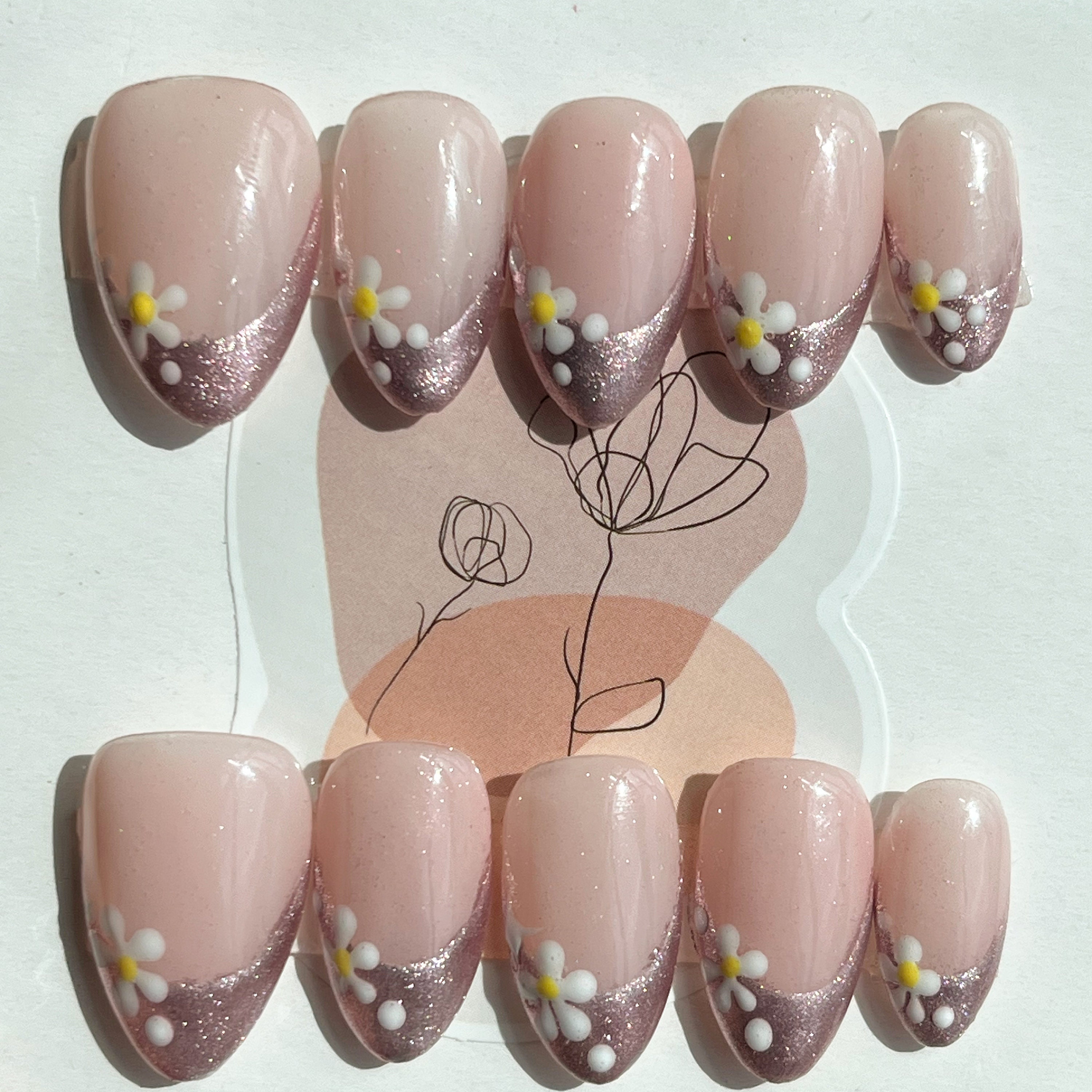 Custom Spring Press on Nails Spring Nails Chrome Nails Short Almond ...