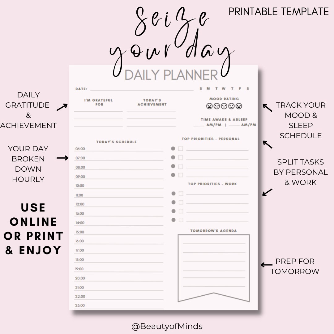 Digital Daily Planner Template Seize Your Day Use Online or Print ...