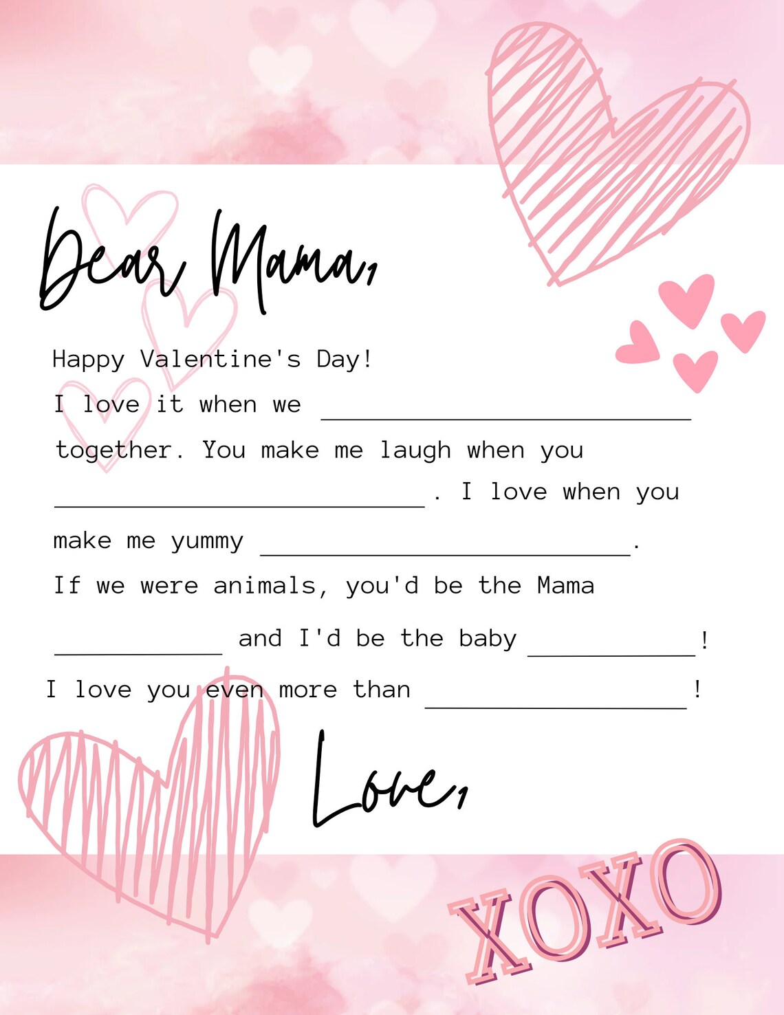 Kid's Valentine Letter to Mama - Etsy