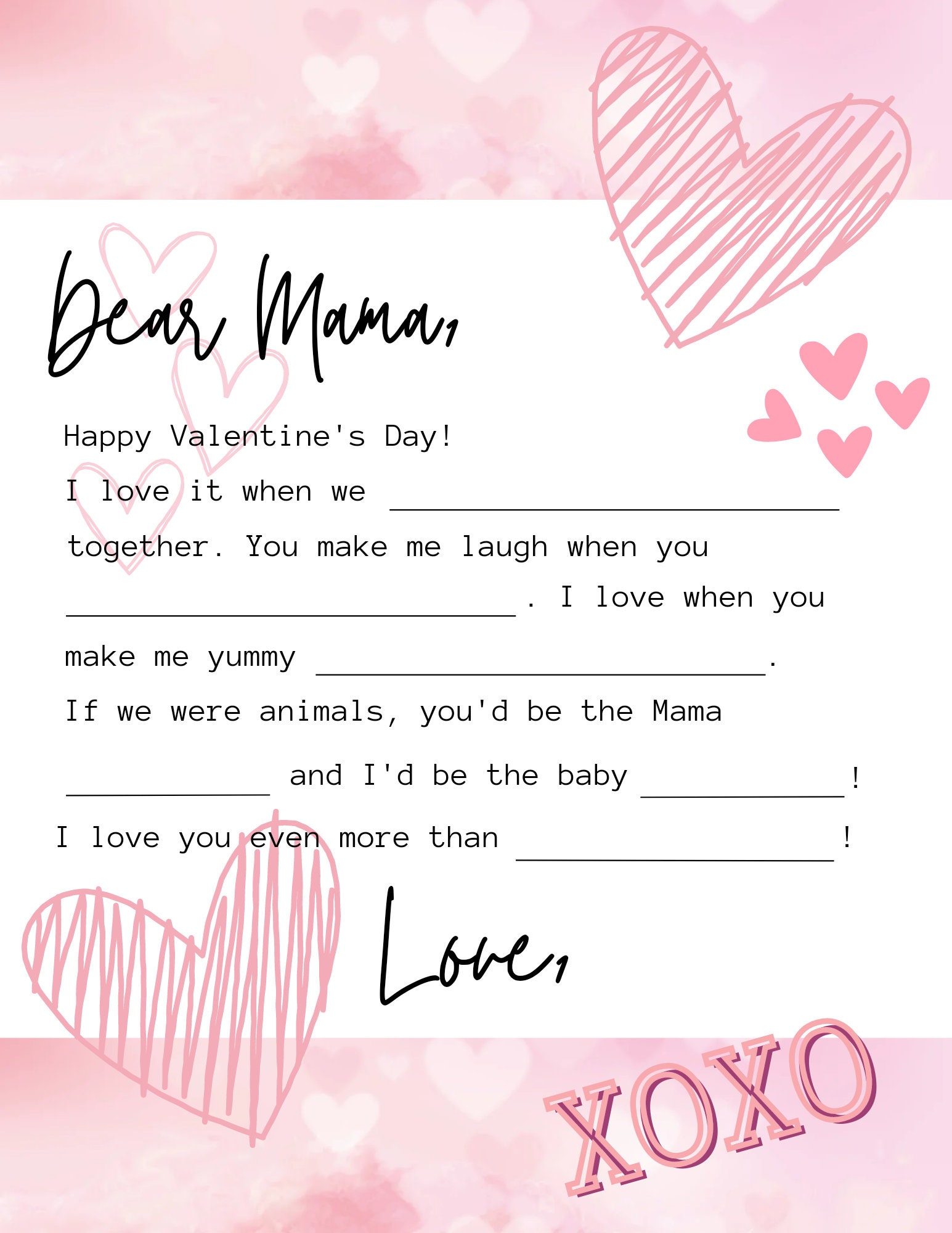Kid's Valentine Letter to Mama - Etsy