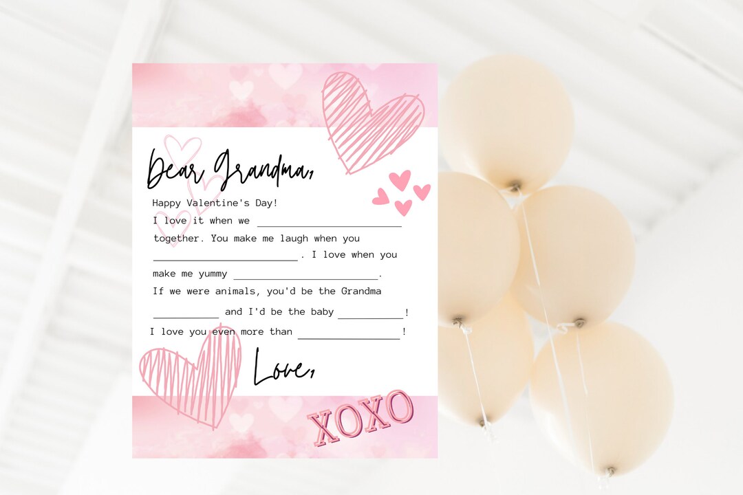 Kid's Valentine Letter to Grandma - Etsy